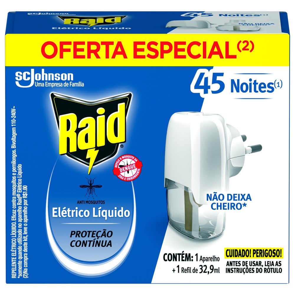 Aparelho Raid Elétrico 45 Noites 1 Aparelho + 1 Refil de 32,9ml em ...